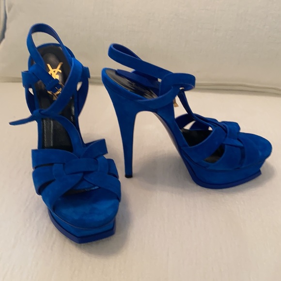 Yves Saint Laurent | Shoes | Ysl Suede Electric Blue Tribute Sandal ...